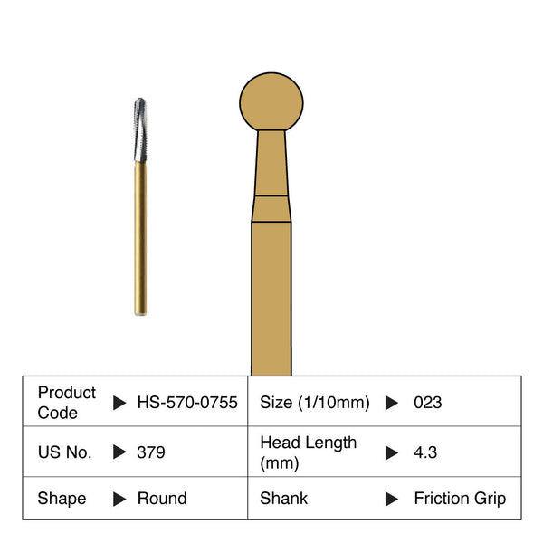 HS Carbide Bur Crown Cutter Friction Grip 379-023 5/Pack - HSHK