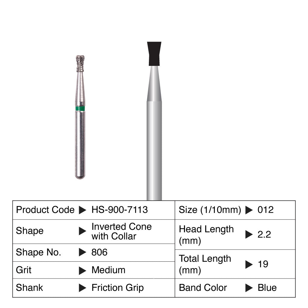 HS Maxima Diamond Bur Inverted Cone with Collar Friction Grip Medium 8 ...