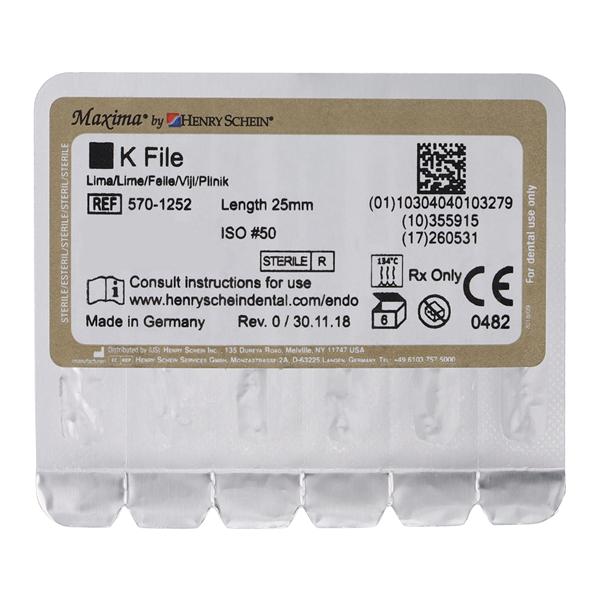 Maxima K-File Size 50 25 mm Yellow Sterile 6/Pk - HSHK